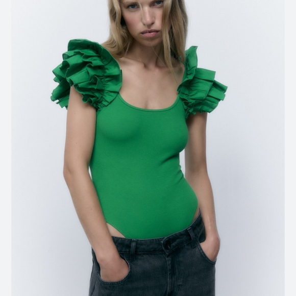 Zara | Tops | Zara Ruffle Rib Bodysuit | Poshmark